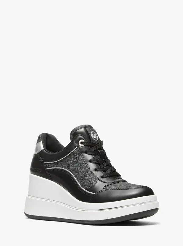 Michael Kors Emmy Signature Logo And Leather Wedge Trainers