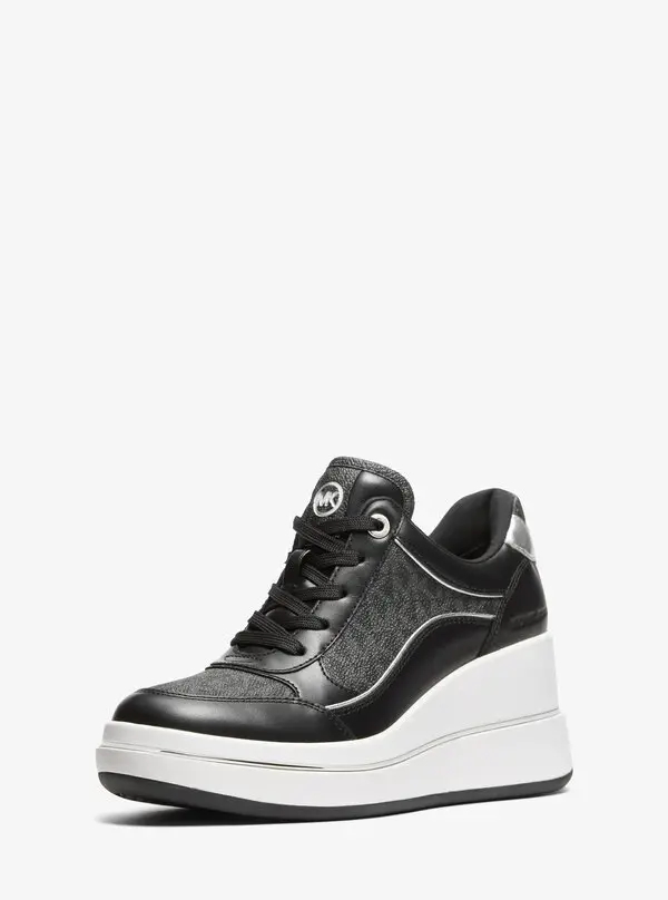 Michael Kors Emmy Signature Logo And Leather Wedge Trainers