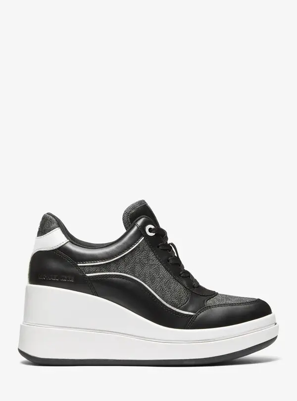 Michael Kors Emmy Signature Logo And Leather Wedge Trainers