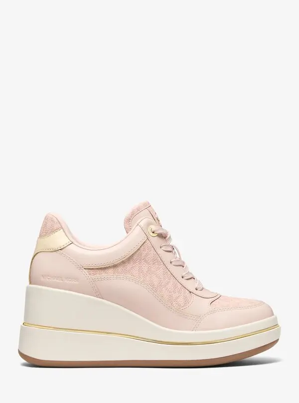 Michael Kors Emmy Signature Logo And Leather Wedge Trainers - Pink