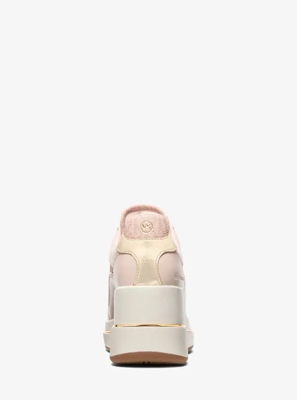 Michael Kors Emmy Signature Logo And Leather Wedge Trainers - Pink