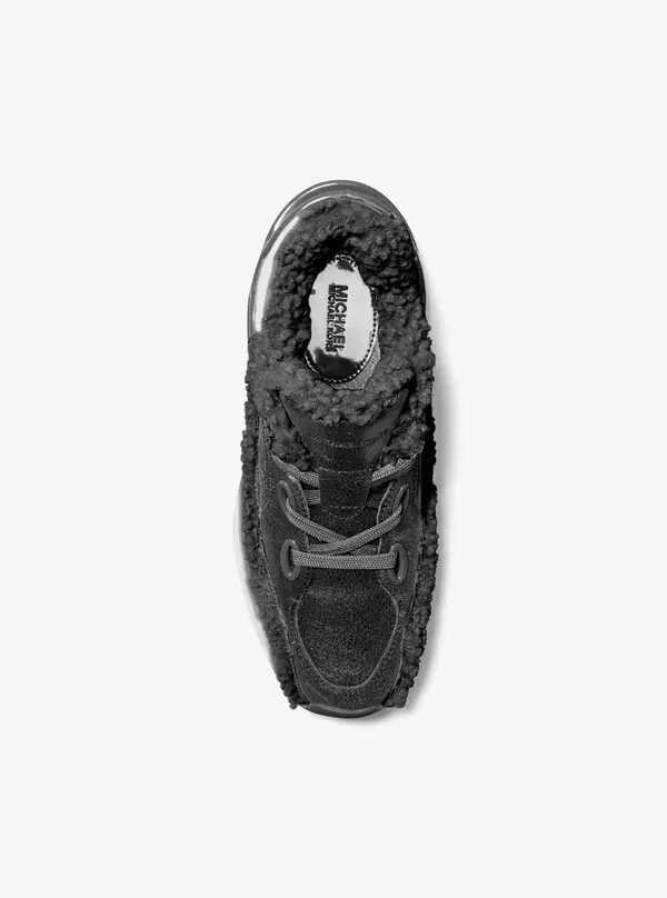 Michael Kors Toni Distressed Leather And Sherpa Trainers - Black