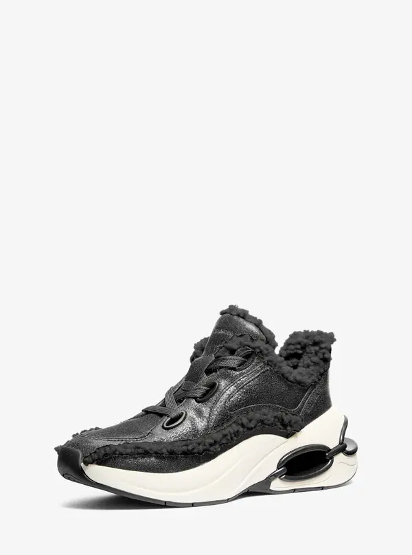Michael Kors Toni Distressed Leather And Sherpa Trainers - Black