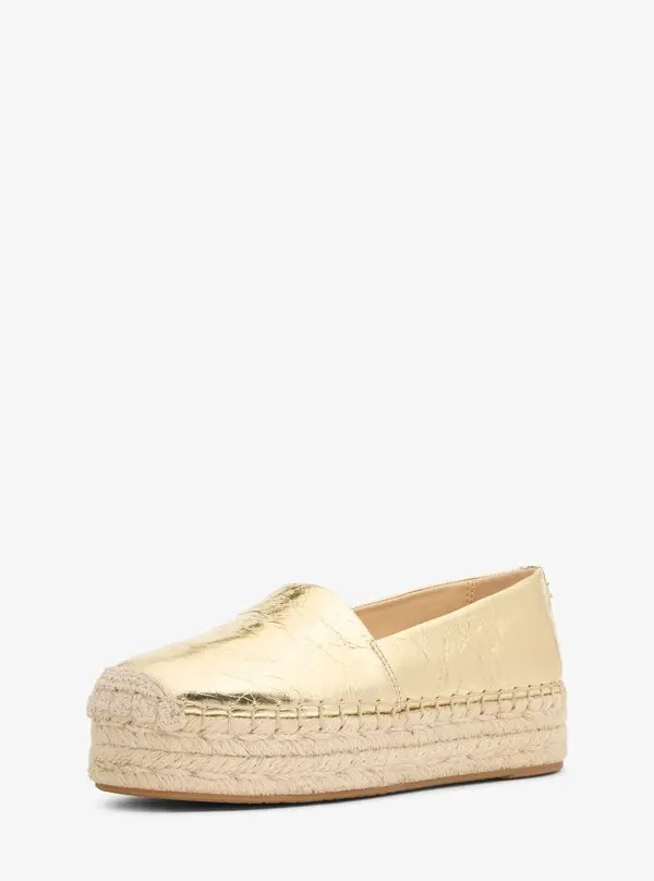 Michael Kors Lynne Crackled Metallic Leather Platform Espadrille - Gold