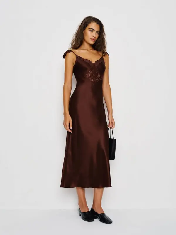 REFORMATION Serafina Silk Maxi Dress - Mahogany