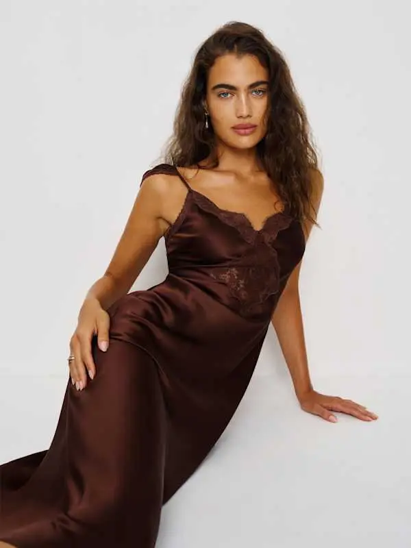 REFORMATION Serafina Silk Maxi Dress - Mahogany