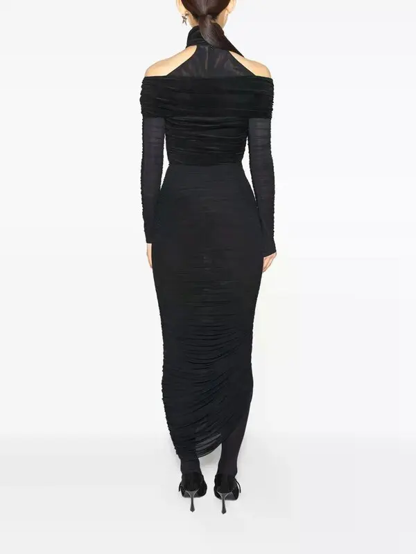 MUGLER Cross-neckline Draped Midi Dress