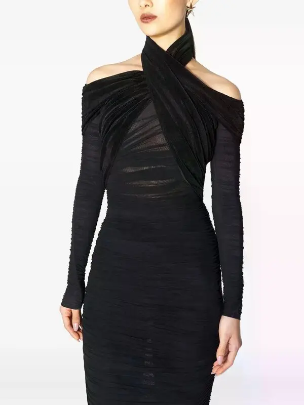 MUGLER Cross-neckline Draped Midi Dress