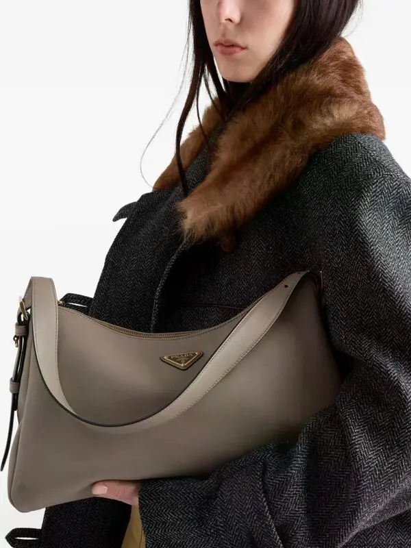 Prada Large Aimée Leather Shoulder Bag - Grey