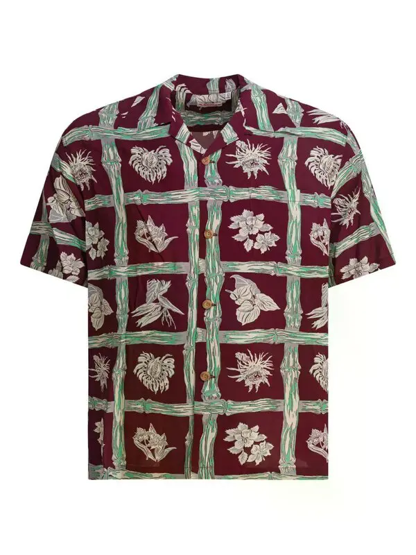 SUN SURF Printed Rayon Shirt - Red