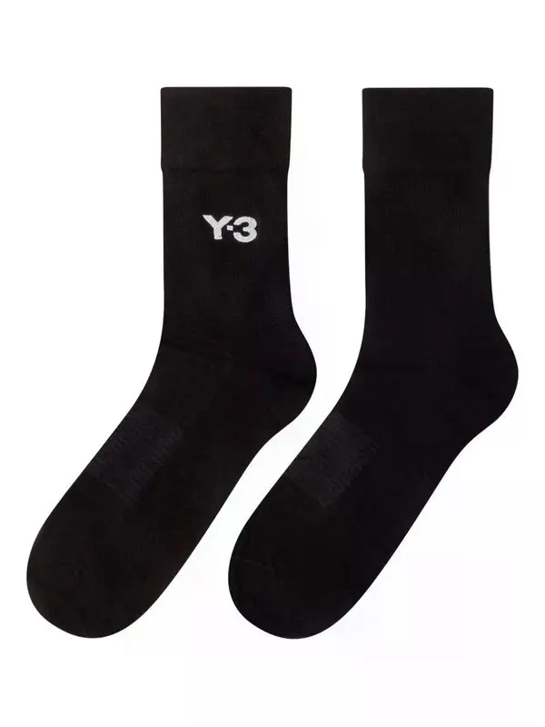 Y3 Logo-embroidered Ribbed Socks - Black