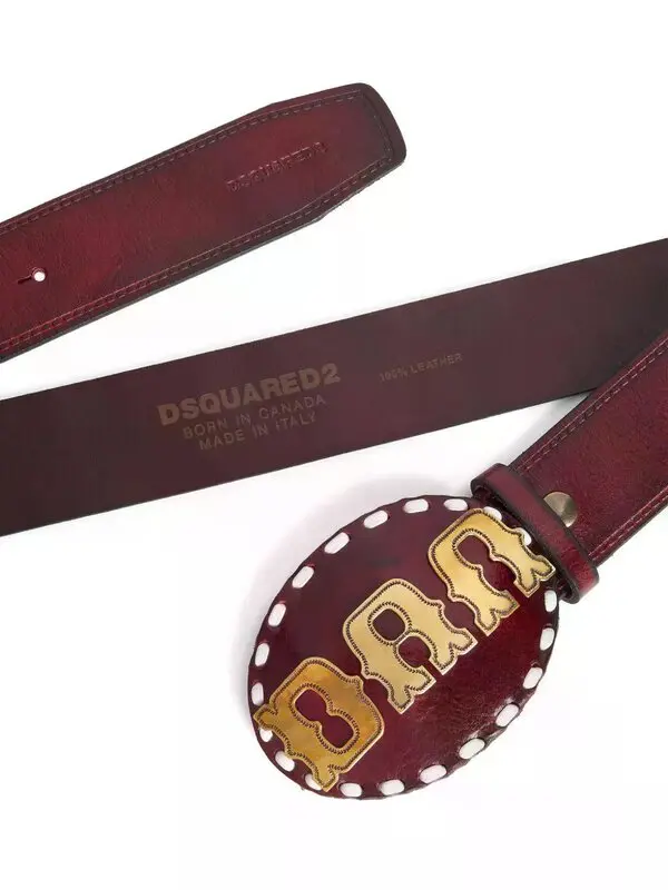 Dsquared2 Leather Belt With Logo Plaque