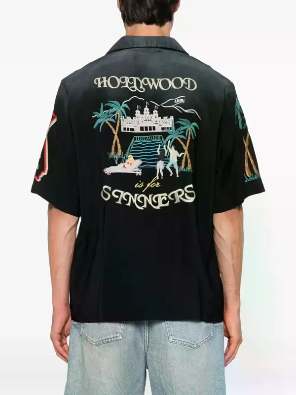 Amiri Sinners Embroidered-details Short-sleeve Shirt