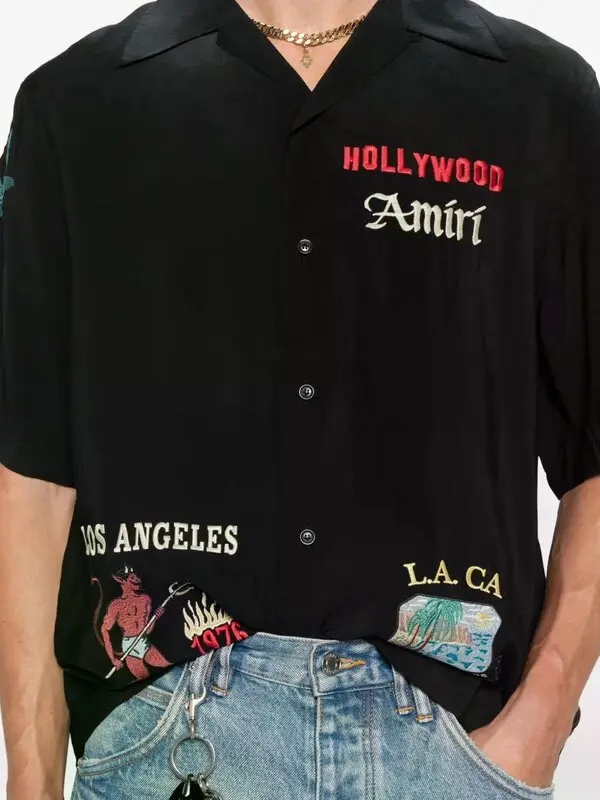 Amiri Sinners Embroidered-details Short-sleeve Shirt