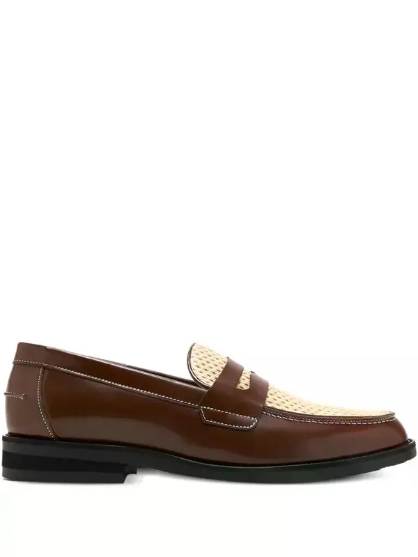 DUKE + DEXTER Woven-panels Leather Loafers