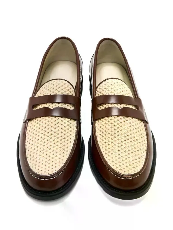 DUKE + DEXTER Woven-panels Leather Loafers