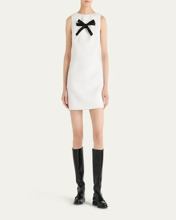 Prada Tela Natte Bow Sleeveless Mini Dress