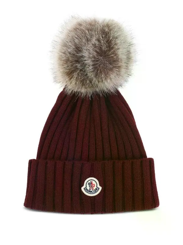 Moncler Ribbed Pompom Beanie - Red
