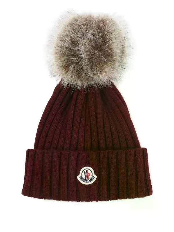 Moncler Ribbed Pompom Beanie - Red