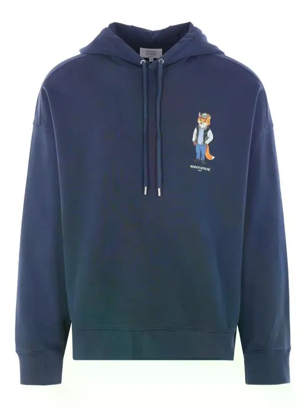 Maison Kitsuné Fox-print Cotton Hoodie - Blue