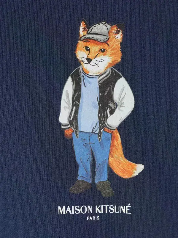 Maison Kitsuné Fox-print Cotton Hoodie - Blue