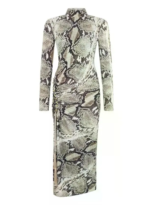 Roberto Cavalli Python-print Ruched Midi Dress