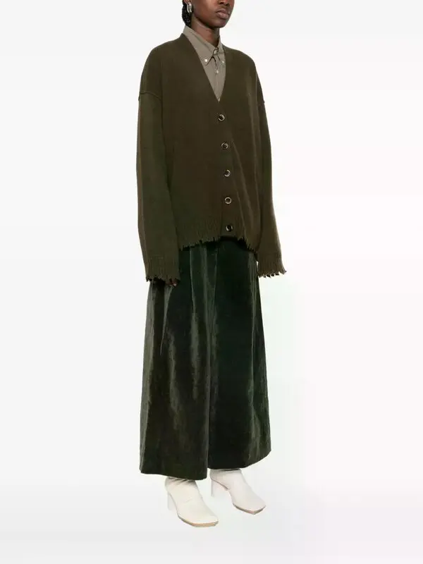 UMA WANG Frayed Buttoned Cardigan - Green
