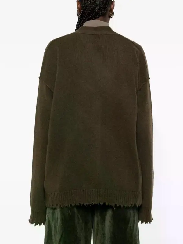UMA WANG Frayed Buttoned Cardigan - Green