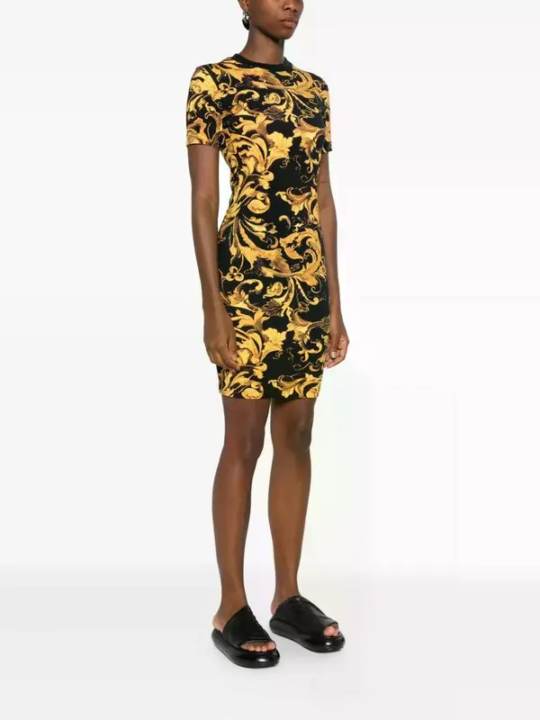 Versace Baroque-print Mini Dress - Black