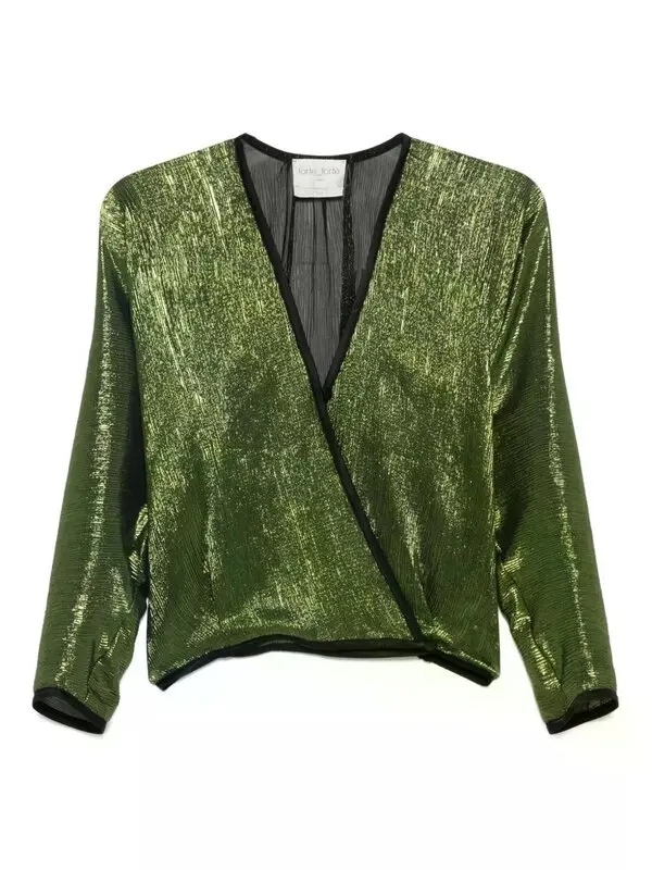FORTE_FORTE Metallic Wrap-effect Top - Green