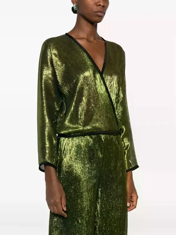 FORTE_FORTE Metallic Wrap-effect Top - Green