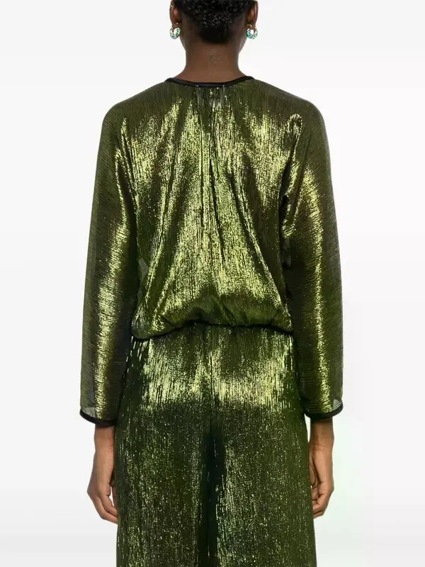FORTE_FORTE Metallic Wrap-effect Top - Green