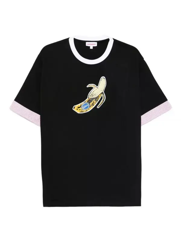 CHARLES JEFFREY Banana-print Crew-neck T-shirt - Black