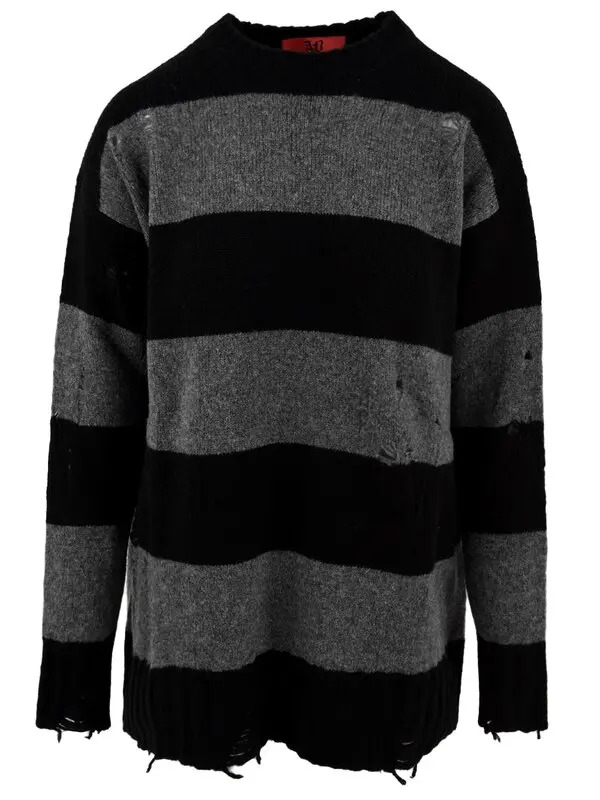 ANIYE BY Striped Distressed Sweater