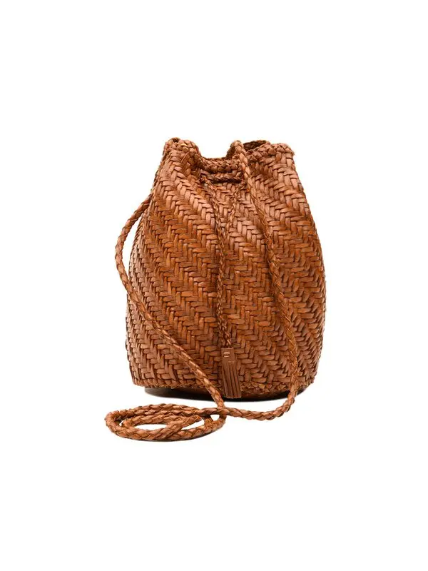 Dragon Diffusion Woven Leather Bucket Bag - Brown