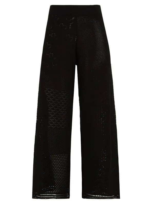 AKEP Patchwork Crochet Palazzo Trousers - Black