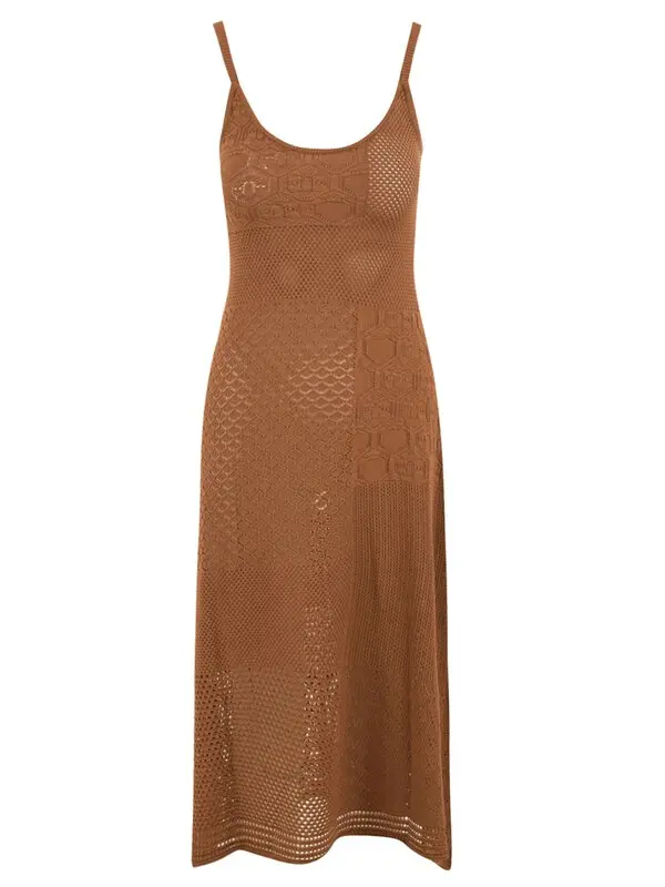 AKEP Knitted Suspender Midi Dress - Brown