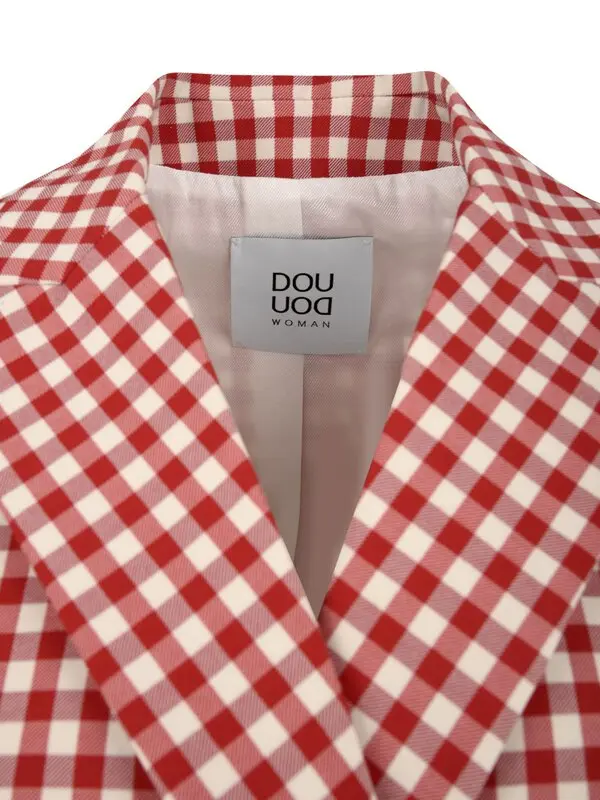 DOUUOD Gingham Double Breasted Blazer