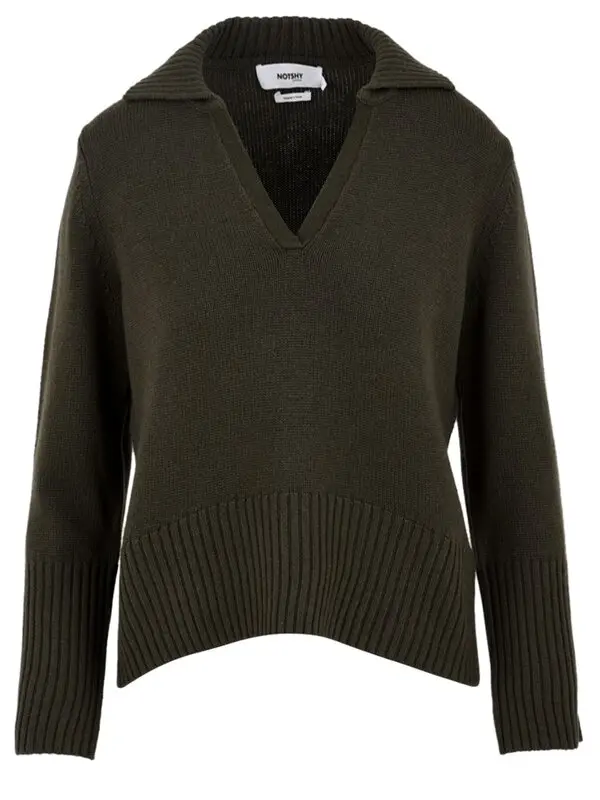 NOT SHY Collared V-neck Pullover Sweater
