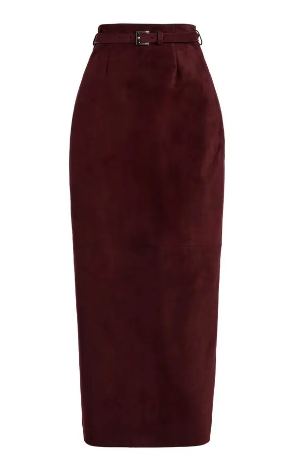 Adam Lippes Levi Belted Suede Maxi Skirt