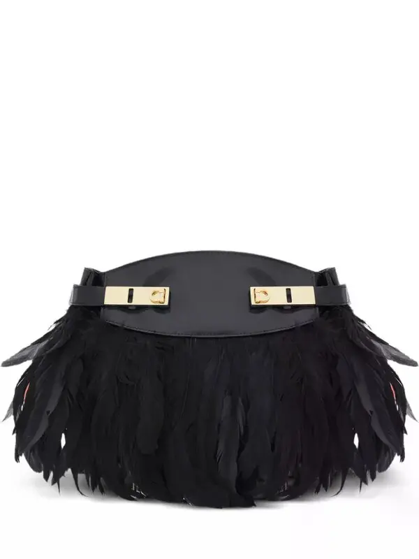 FERRAGAMO Hug Feather-trimmed Crossbody Bag