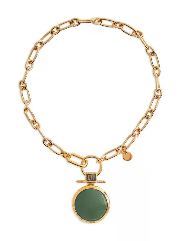 La DoubleJ Chain Round-pendant Necklace - Green