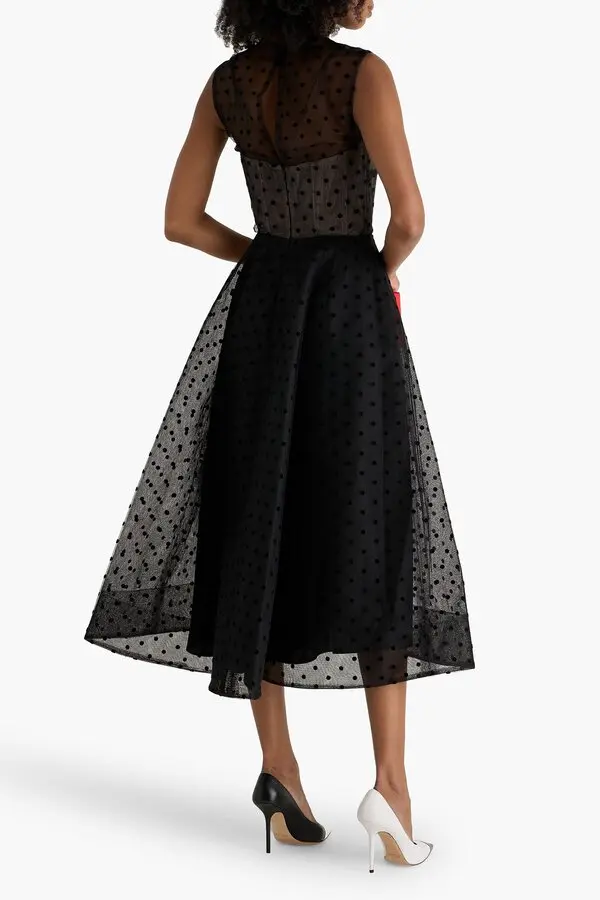 Monique Lhuillier Polkadot Flocked Tulle Midi Dress In Black - 60% Off |  Editorialist