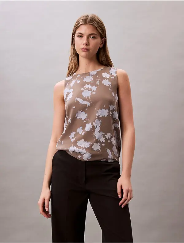 Calvin Klein Printed Chiffon Sleeveless Top