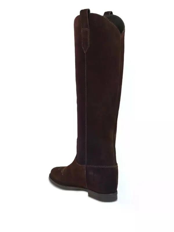 VIA ROMA 15 Suede Embroidered Knee-high Boots - Brown