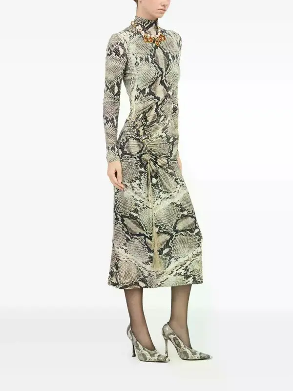 Roberto Cavalli Python Print Ruched Midi Dress