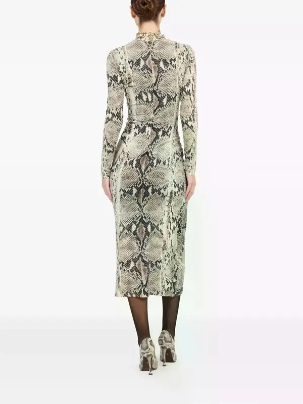 Roberto Cavalli Python Print Ruched Midi Dress