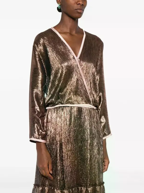FORTE_FORTE Metallic Wrap-effect Top - Brown