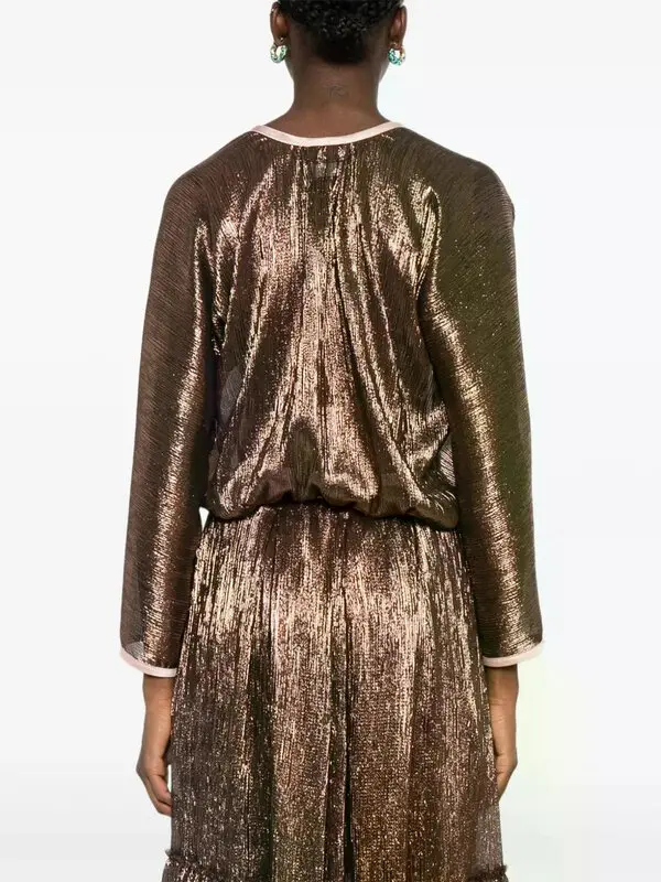 FORTE_FORTE Metallic Wrap-effect Top - Brown