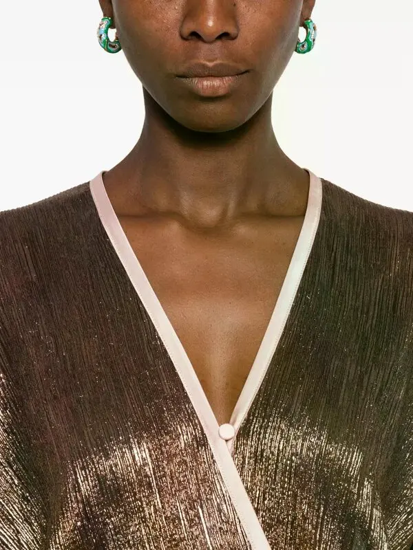 FORTE_FORTE Metallic Wrap-effect Top - Brown